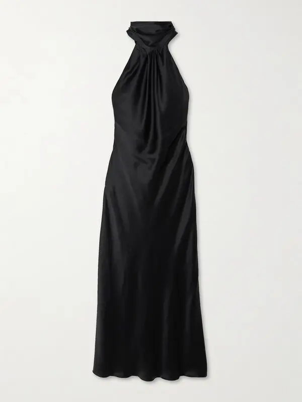 Max Mara Moli Open-back Draped Silk-satin Halterneck Midi Dress