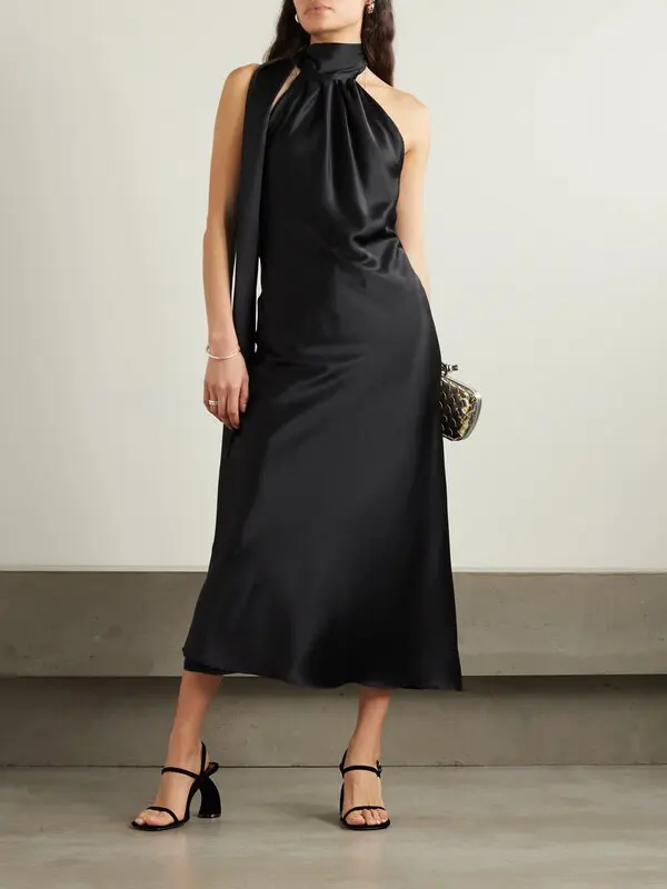 Max Mara Moli Open-back Draped Silk-satin Halterneck Midi Dress