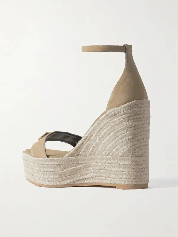 Versace Embellished Suede Espadrille Wedge Sandals - Brown