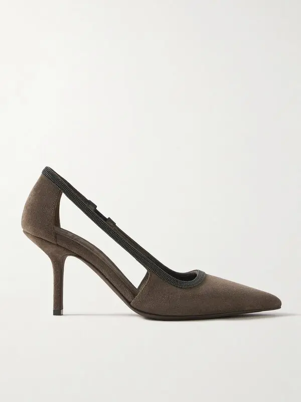 Brunello Cucinelli Suede Pumps With Cutout And Bead Embellishment