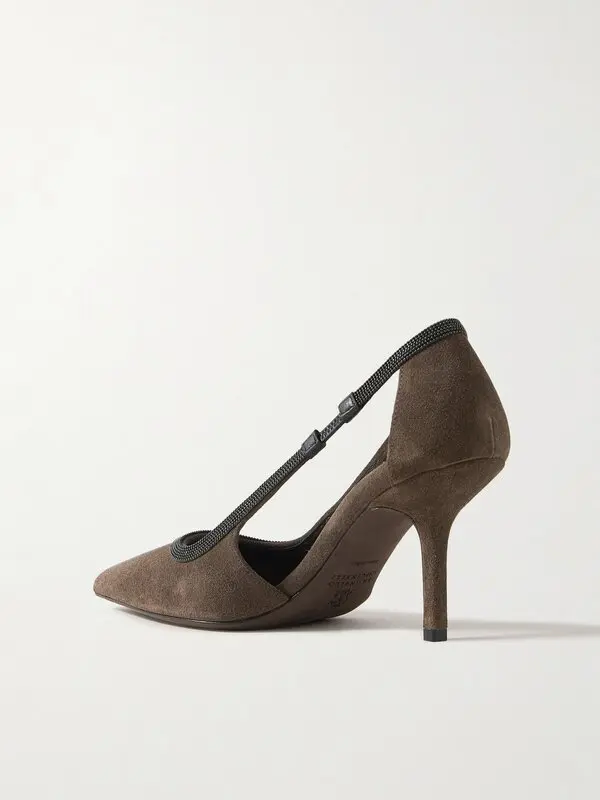 Brunello Cucinelli Suede Pumps With Cutout And Bead Embellishment