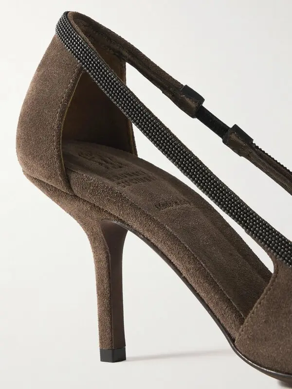 Brunello Cucinelli Suede Pumps With Cutout And Bead Embellishment