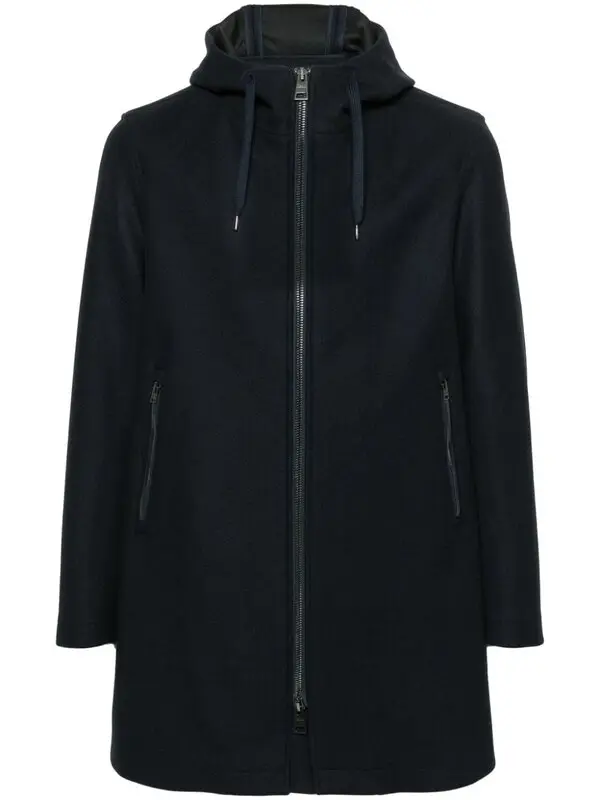 Herno Logo-plaque Hooded Coat - Blue