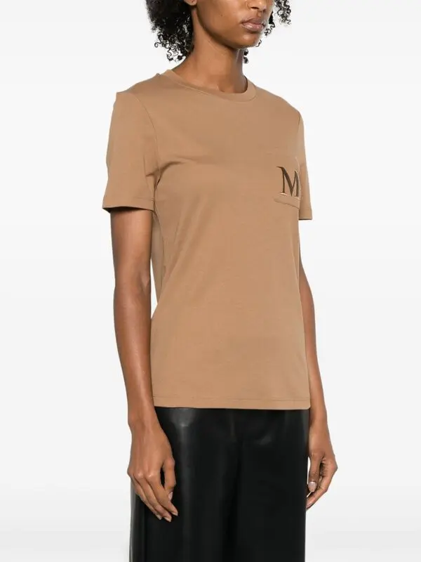 Max Mara Embroidered Logo Cotton T-shirt - Brown