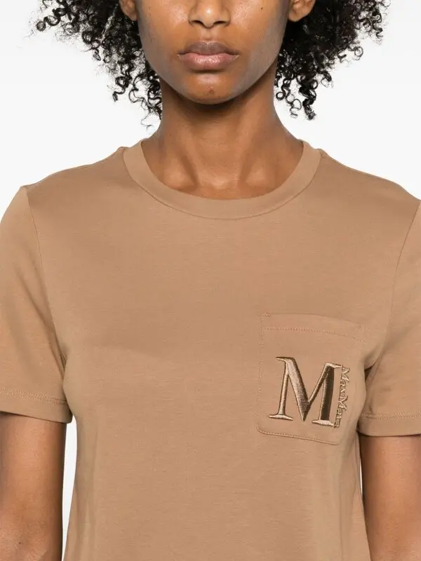 Max Mara Embroidered Logo Cotton T-shirt - Brown
