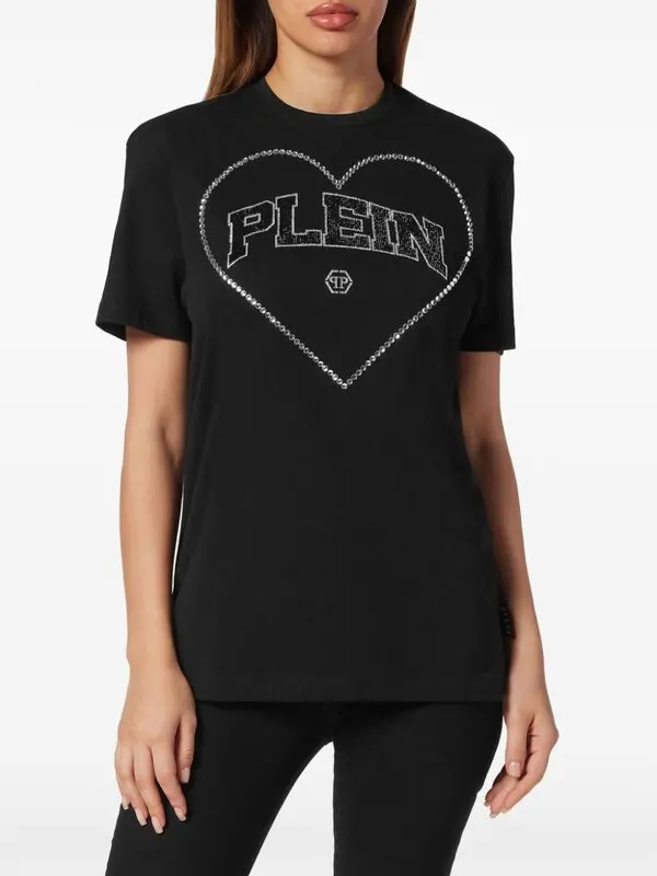 Philipp Plein Heart Motif Cotton T-shirt - Black