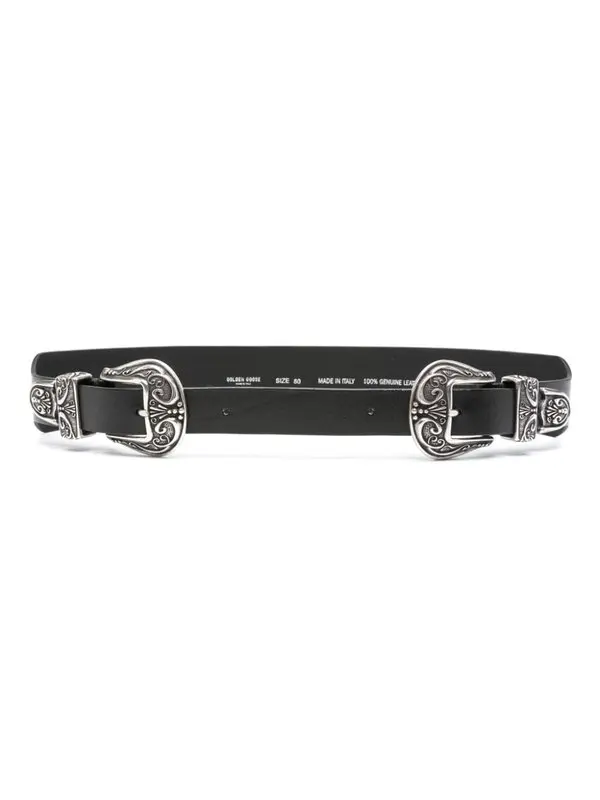 GOLDEN GOOSE Double-buckle Leather Belt - Black