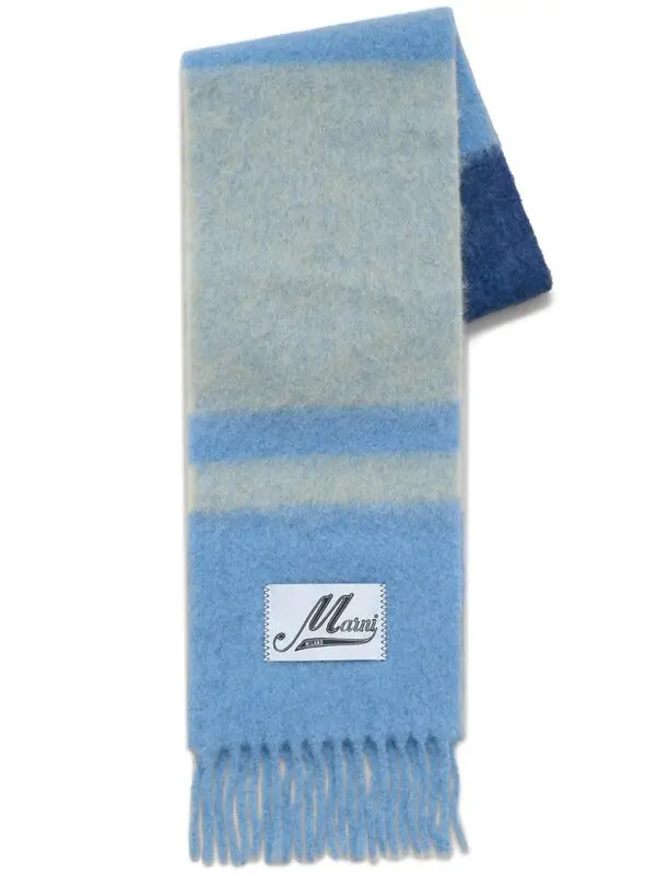 Marni Fringed Brushed-knit Scarf - Blue