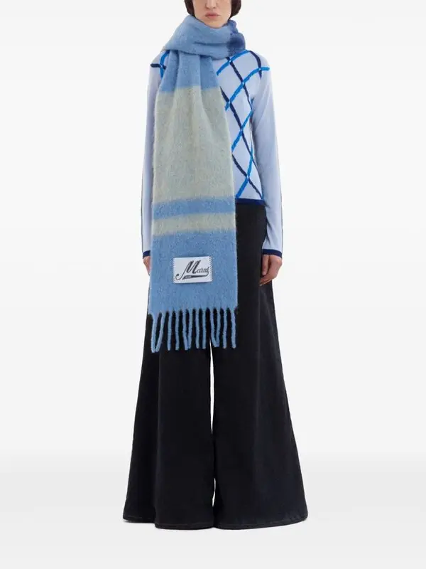 Marni Fringed Brushed-knit Scarf - Blue