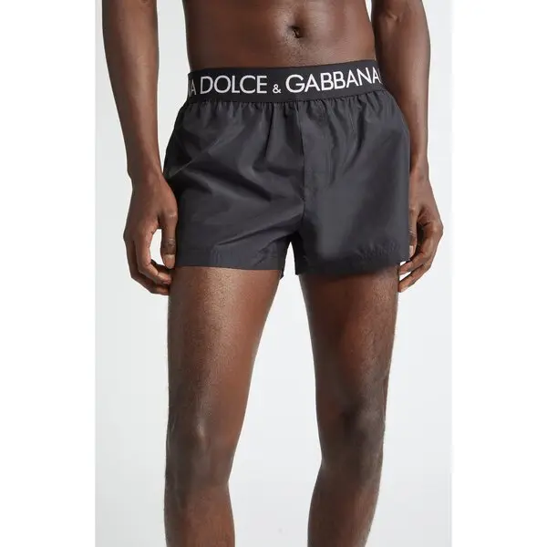Dolce & Gabbana Logo Waistband Swim Trunks - Black