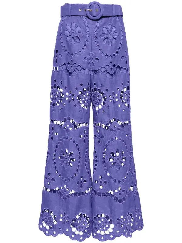 Zimmermann Broderie Anglaise Cropped Trousers - Purple