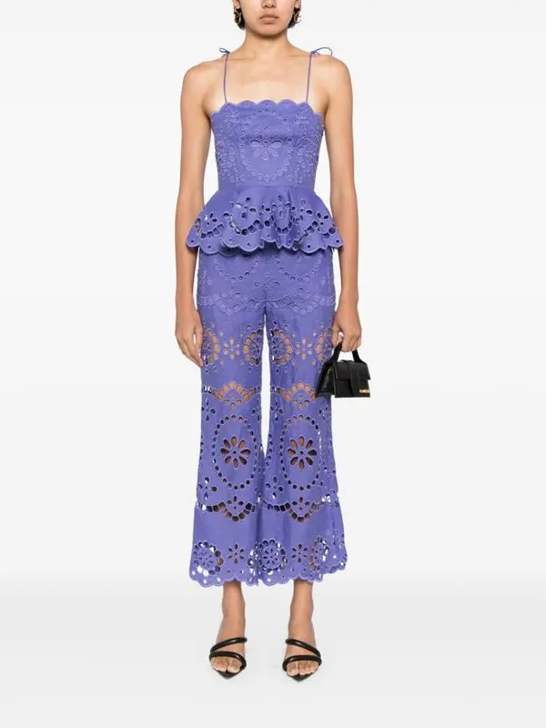 Zimmermann Broderie Anglaise Cropped Trousers - Purple
