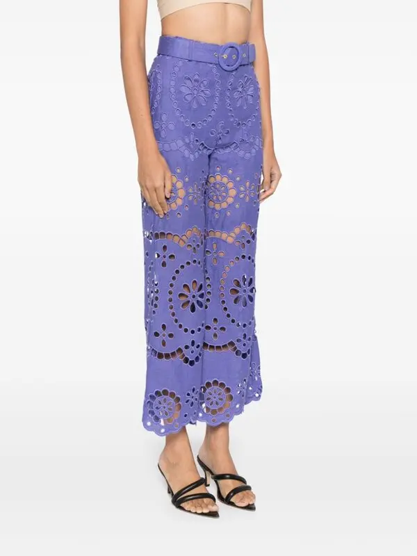 Zimmermann Broderie Anglaise Cropped Trousers - Purple