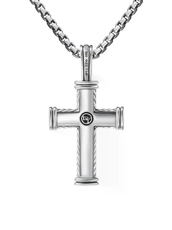 David Yurman 18kt Yellow Gold And Sterling Chevron Cross Pendant - Silver