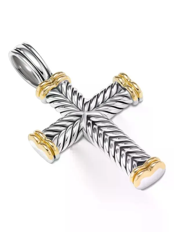 David Yurman 18kt Yellow Gold And Sterling Chevron Cross Pendant - Silver