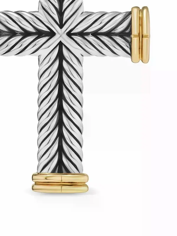 David Yurman 18kt Yellow Gold And Sterling Chevron Cross Pendant - Silver
