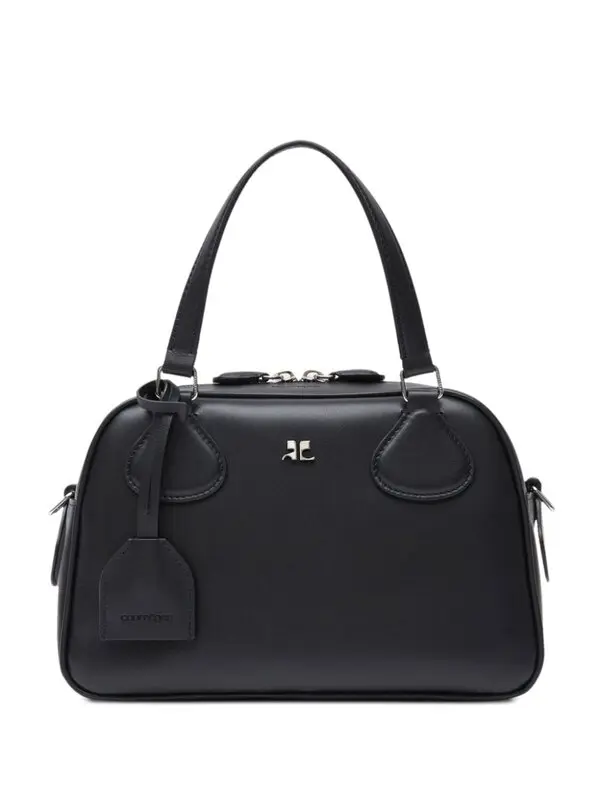 COURREGES Logo Plaque Leather Bowling Bag - Black