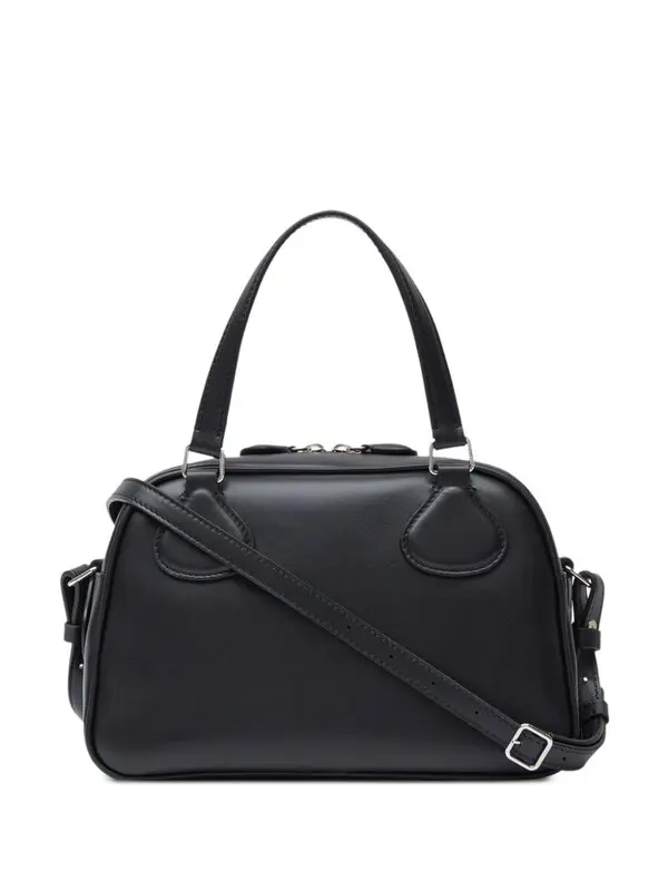 COURREGES Logo Plaque Leather Bowling Bag - Black