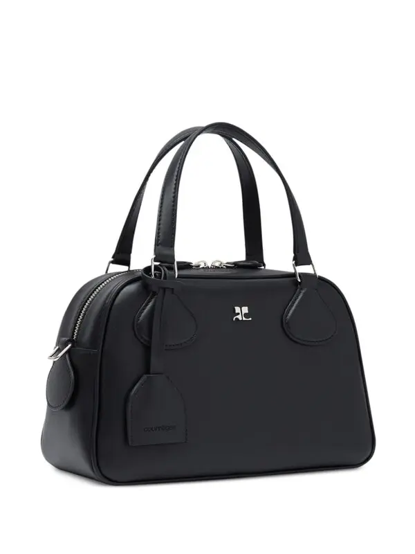 COURREGES Logo Plaque Leather Bowling Bag - Black