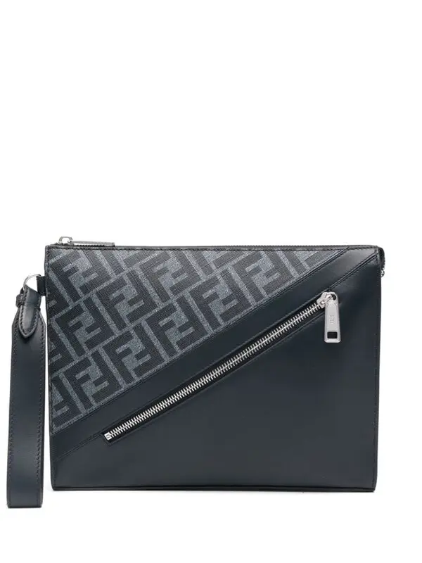 Fendi Diagonal Leather Clutch - Blue
