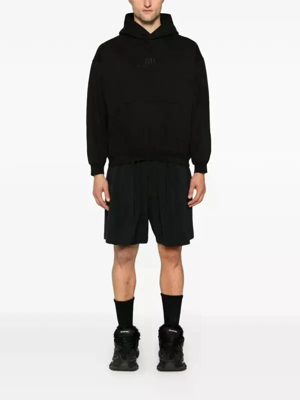 Balenciaga Logo-embroidered Cotton Hoodie - Black