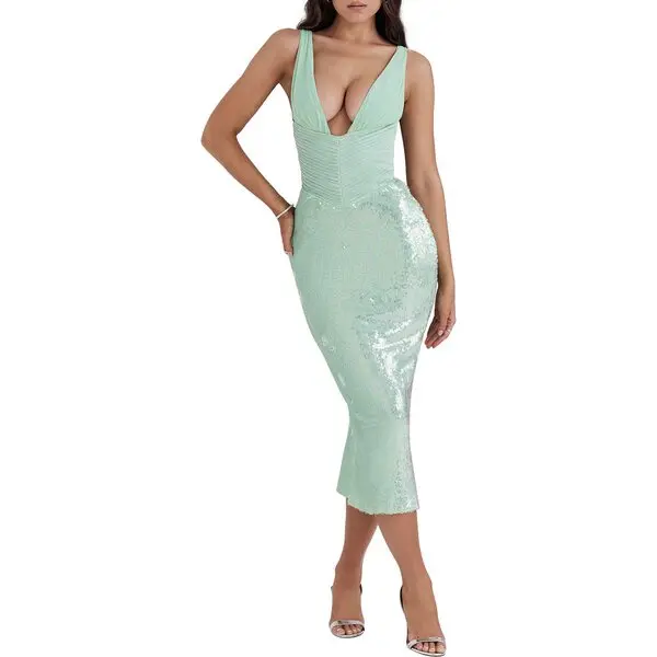 white christmas dresses HOUSE OF CB FLORA SATIN PLEATED MIDI DRESS – TheLuxeLend