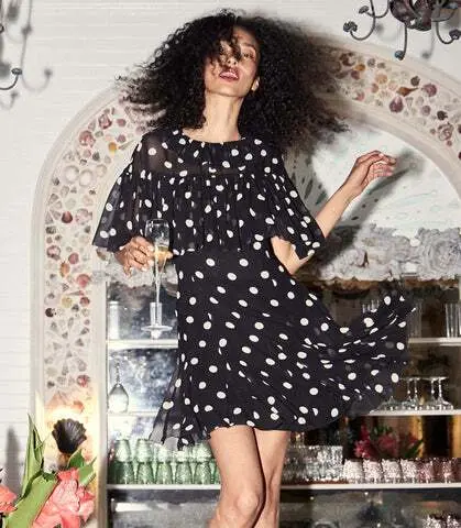 knee length dresses for ladies Drop Waist Polka Dot A-Line Mini Dress  Adeline