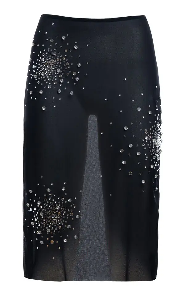 DES_PHEMMES Crystal-embellished Tulle Midi Skirt - Black