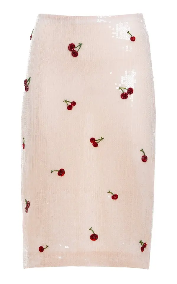 DES_PHEMMES Cherry-sequin Embellished Midi Skirt