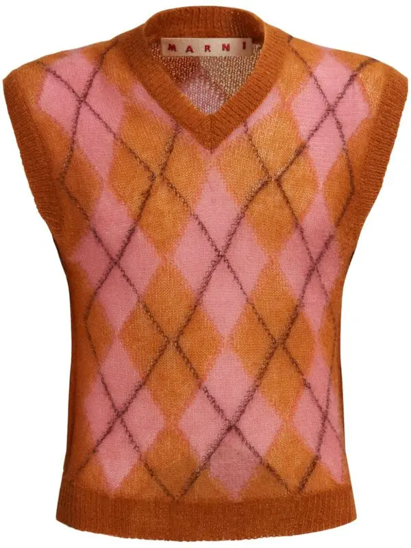 Marni Argyle-intarsia V-neck Vest - Pink