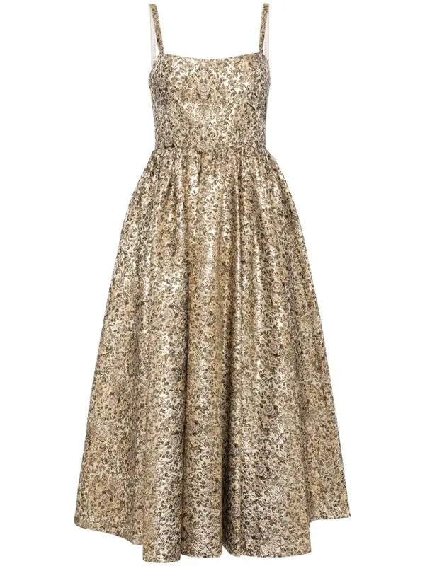 Alice + Olivia Metallic Jacquard Midi Dress In Gold - 21% Off | Editorialist