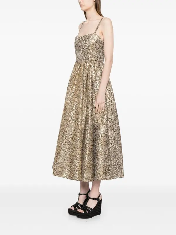 Alice + Olivia Metallic Jacquard Midi Dress In Gold - 21% Off | Editorialist