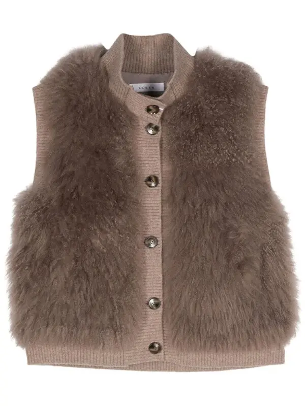 LISKA Fur-design Ribbed-trim Gilet