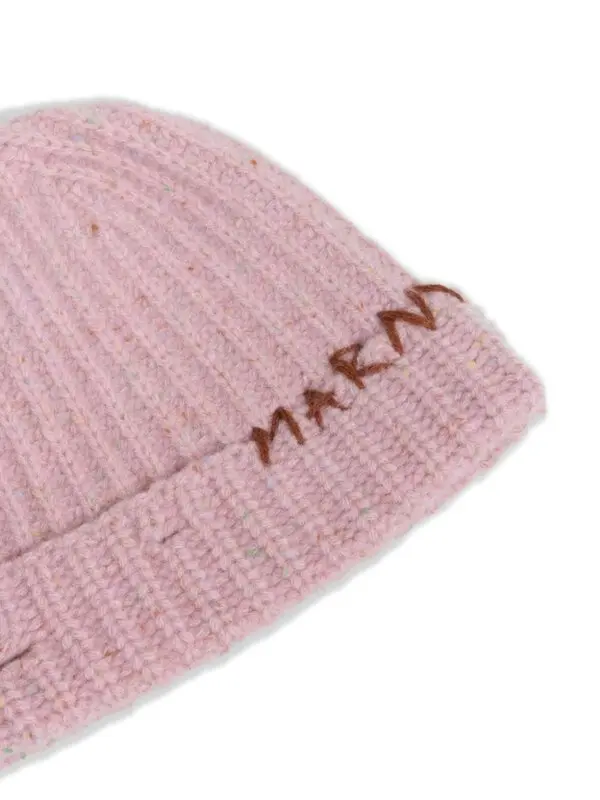Marni Logo-embroidered Ribbed-knit Beanie - Pink