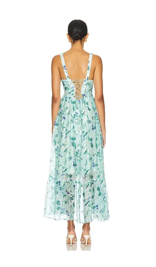 kelby dress in green blue floral Kelly Green & Blue Baroque Floral Appliqué Shift Dress – Cactus Joys main image 1