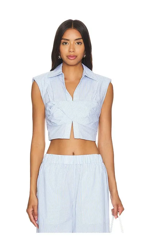 Simkhai Emie Cropped Box Sleeve Top - Classic Blue Stripe