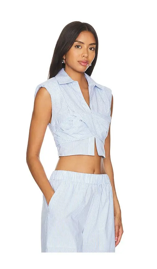 Simkhai Emie Cropped Box Sleeve Top - Classic Blue Stripe