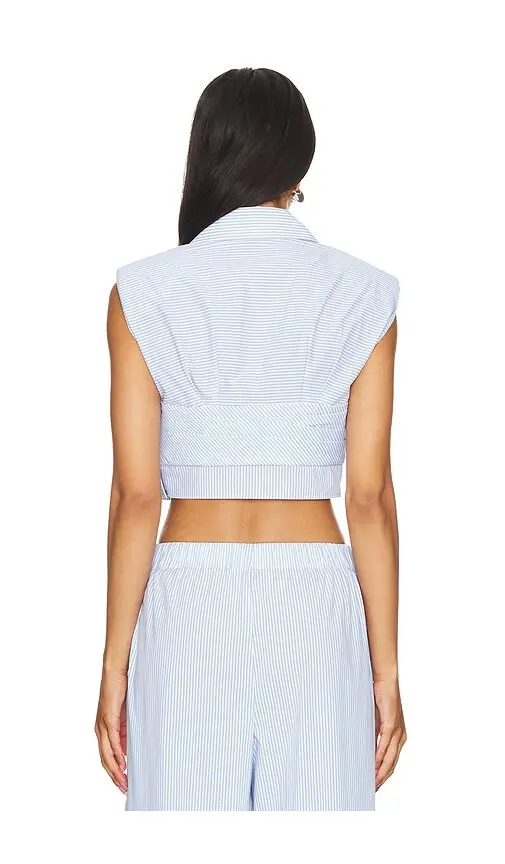 Simkhai Emie Cropped Box Sleeve Top - Classic Blue Stripe