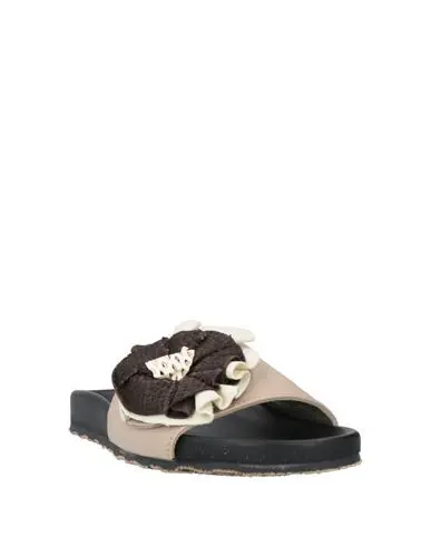 IXOS Leather Slide Sandals With Floral Appliqu