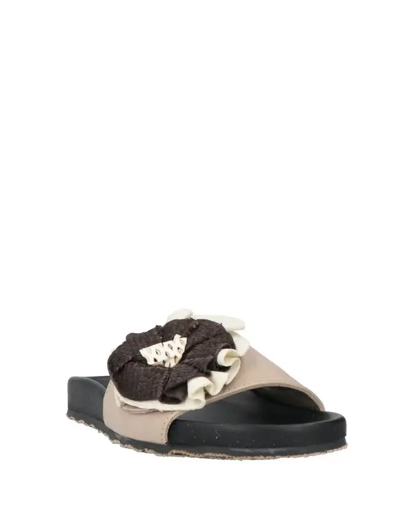 IXOS Leather Slide Sandals With Floral Appliqu