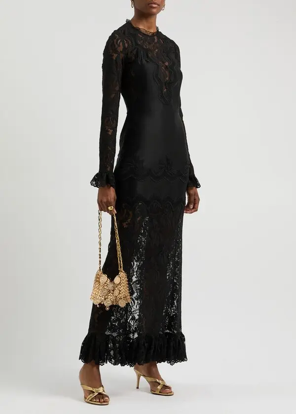 stevie maxi dress lace Shona Joy - Stratus Sheer Lace High Neck Maxi Dress - Ivory