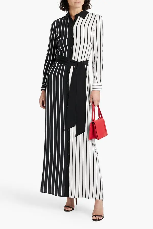 Alice + Olivia Chassidy Striped Maxi Shirt Dress - Black - 70% Off |  Editorialist