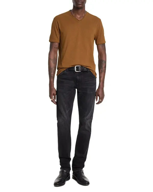 John Varvatos Miles Cotton Textured V Neck Tee - Sienna Brown