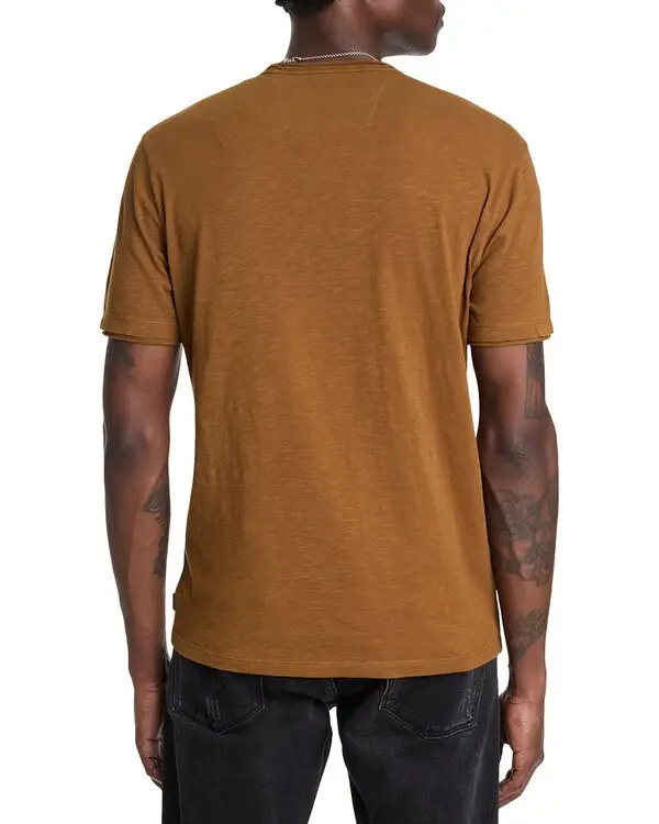 John Varvatos Miles Cotton Textured V Neck Tee - Sienna Brown