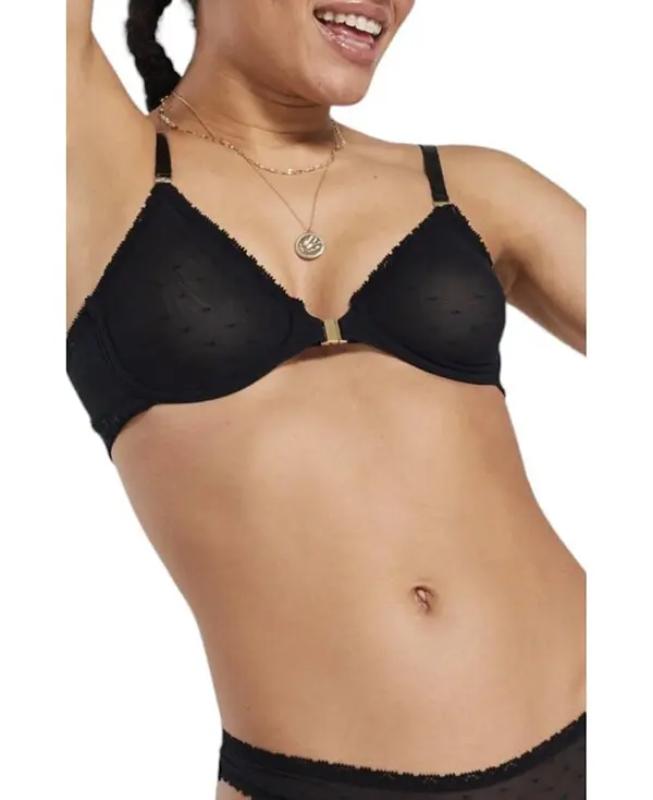 PEACHAUS Sakura Front-close Recycled-lace Underwired Bra - Volcanic Black