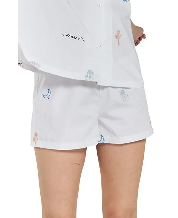 PEACHAUS Tsubaki Embroidered Ethical-cotton Pajama Shorts - Glacier White