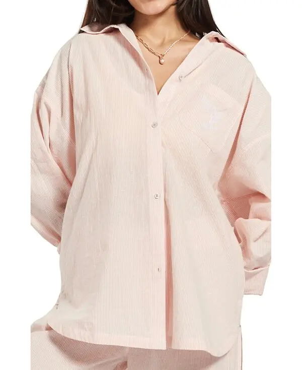 PEACHAUS Yew Striped Ethical-cotton Pajama Shirt - Dawnlight Coral