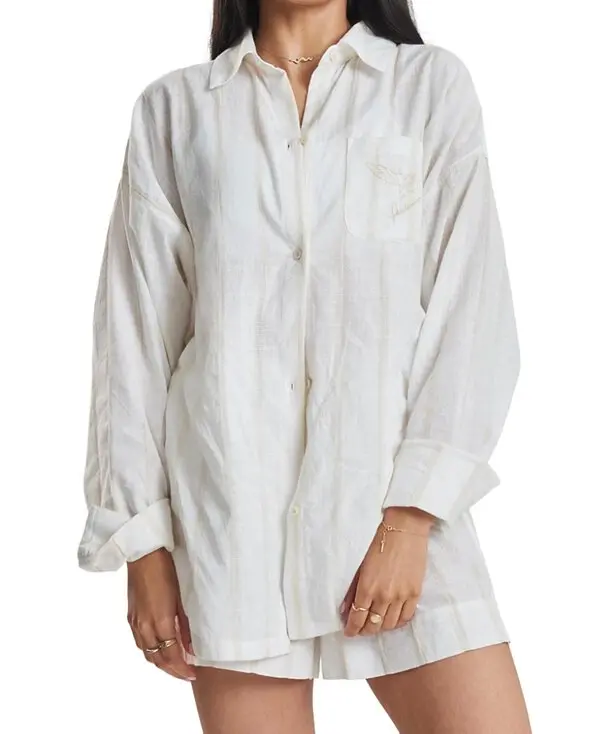 PEACHAUS Yew Striped Ethical-cotton Pajama Shirt - Summer Sand Beige