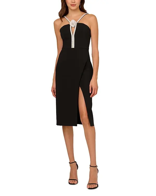 Rhinestone-trimmed Halterneck Dress - Black