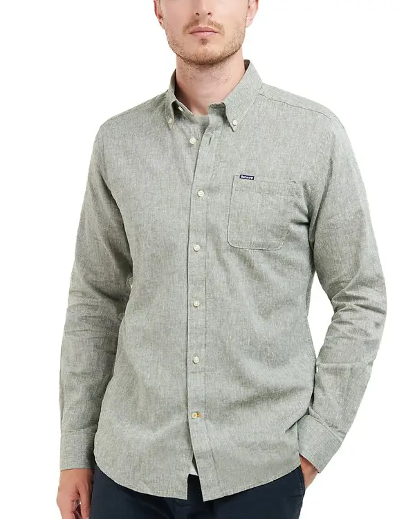 Barbour Nelson Tailored Fit Long Sleeve Button Down Shirt - Bleached Olive